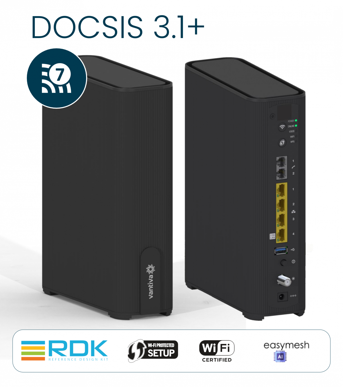 Modem kablowy Vantiva CGA438A, WiFi 7 (3+4), 2.5Gbps LAN, 32×8 DOCSIS 3 ...